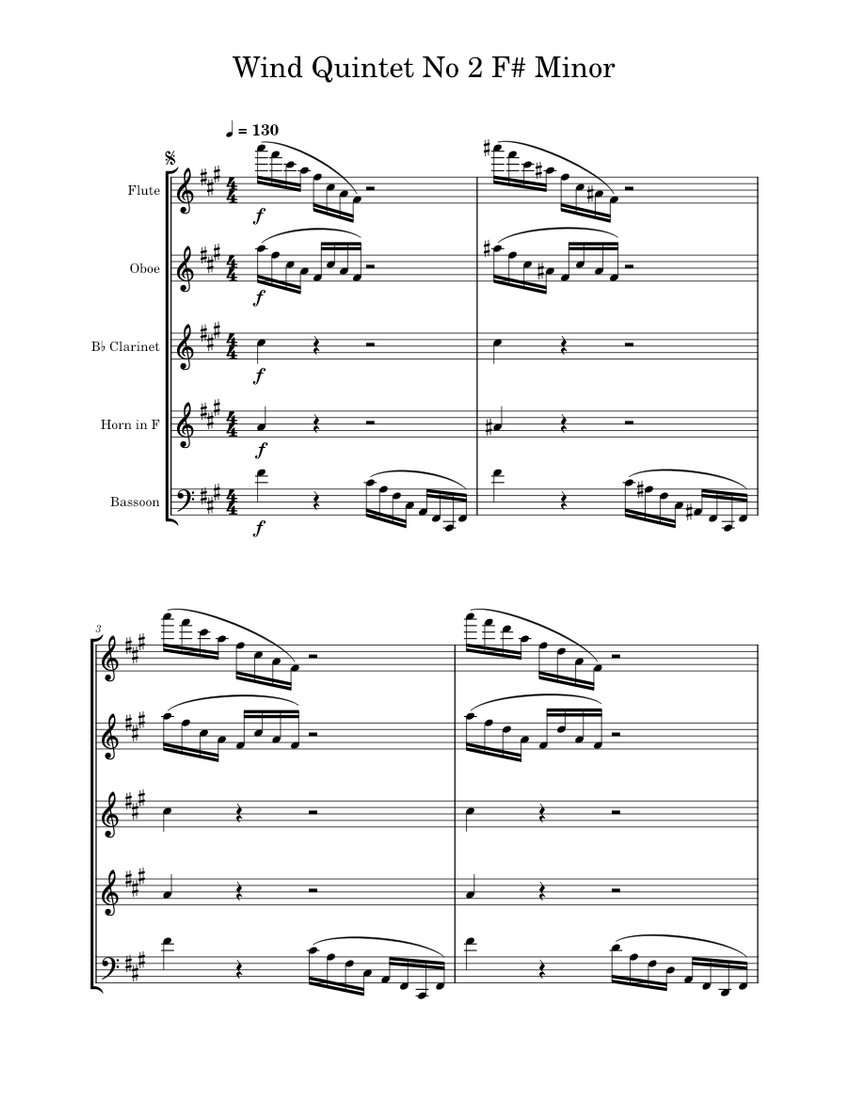 Wind Quintet in F# Minor Sheet music for Flute, Oboe, Clarinet in b ...