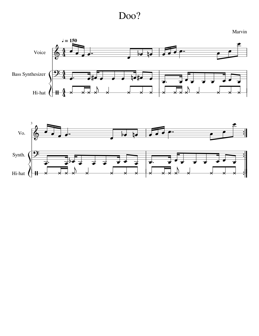 Doo? Sheet music for Vocals, Bass guitar, Hi-hat (Mixed Trio ...