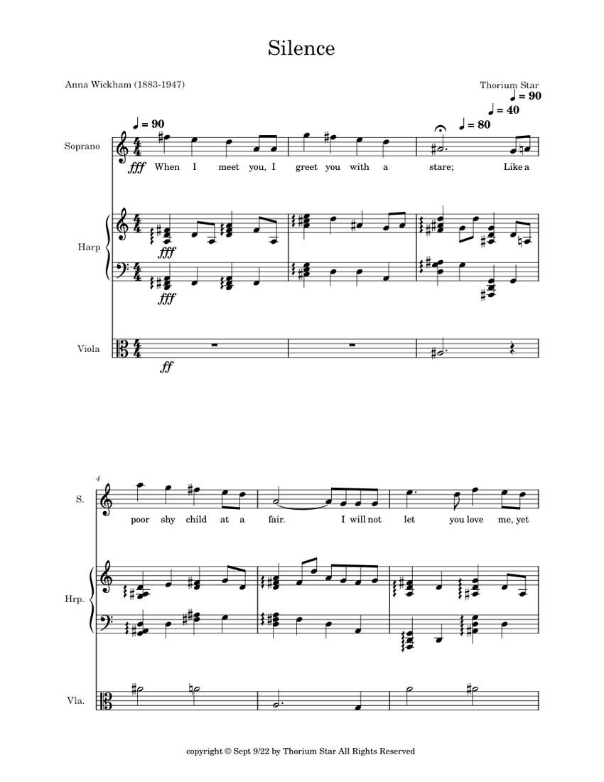 Silence Sheet music for Soprano, Viola, Harp (Mixed Trio) | Musescore.com