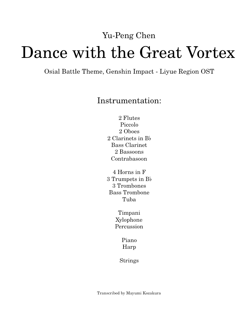 Dance with the Great Vortex (Osial Battle Theme) [Genshin Impact] Sheet ...