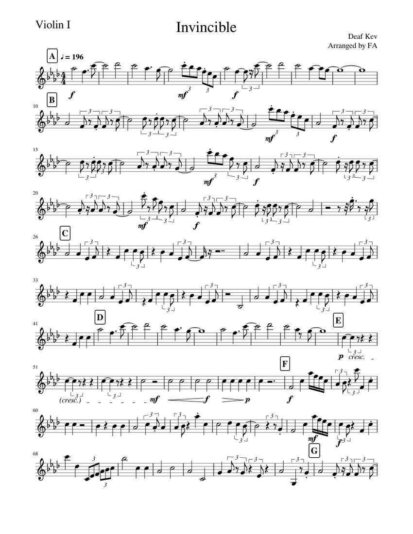 Invincible by Deaf Kev Sheet music for Violin (Solo) | Musescore.com