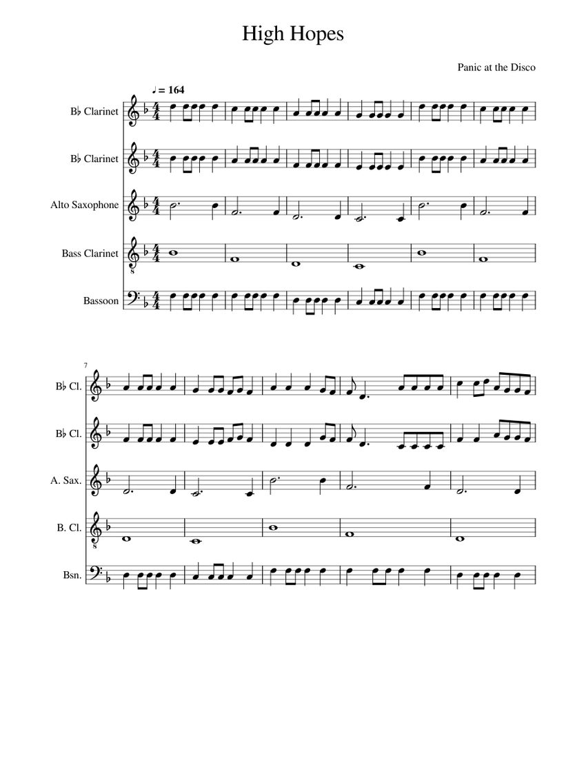 High Hopes score concert pitch Sheet music for Clarinet in b-flat ...