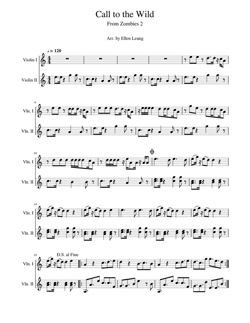 Zombies 2 - Call to the Wild Sheet Music for Violin (String Duet ...