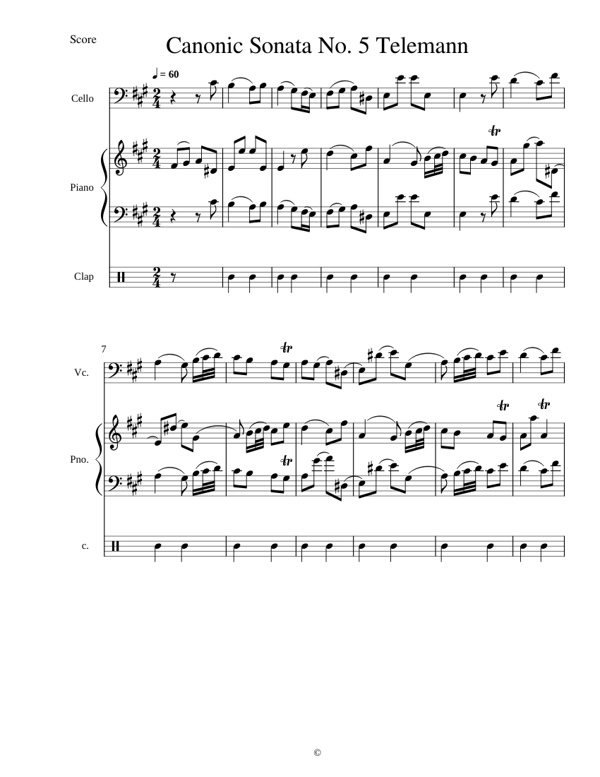Canonic Sonata 33-End 1st Page Sheet music for Piano, Cello, Hand clap ...
