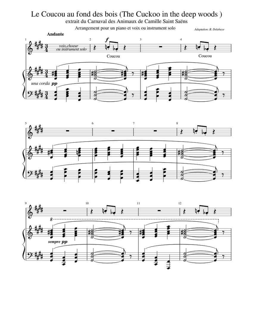 Le Coucou au fond des bois (The Cuckoo in the deep woods) Sheet Music ...