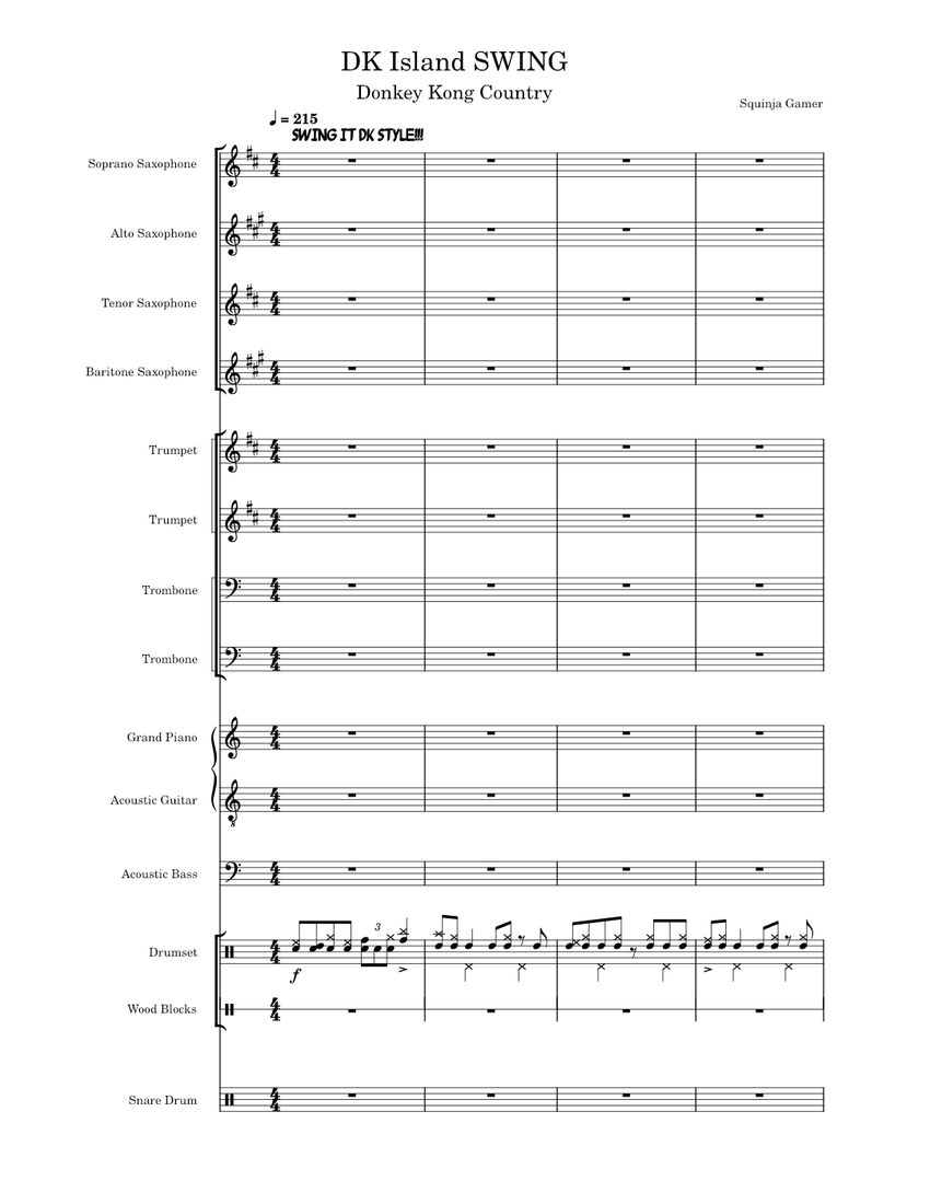 DK Island SWING Sheet Music for Piano, Trombone, Saxophone alto ...