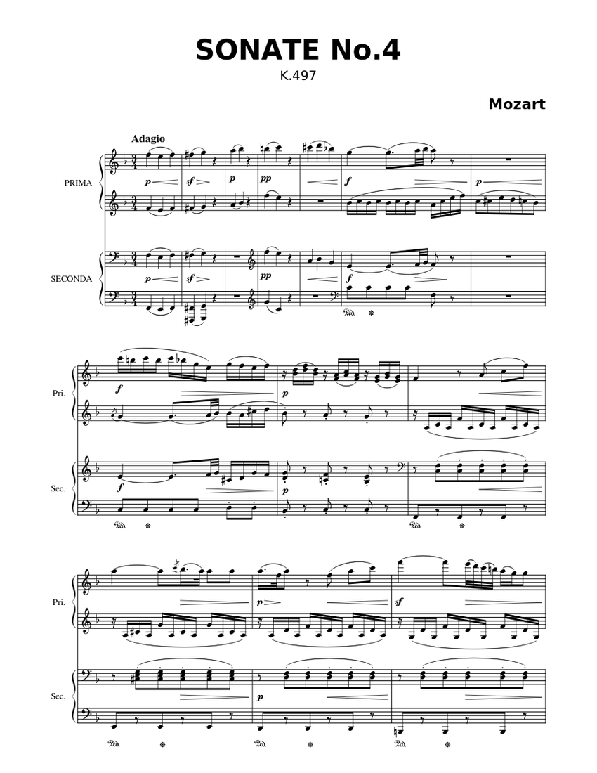 SONATE No.4 (K. 497) – Wolfgang Amadeus Mozart Sheet Music for Piano ...