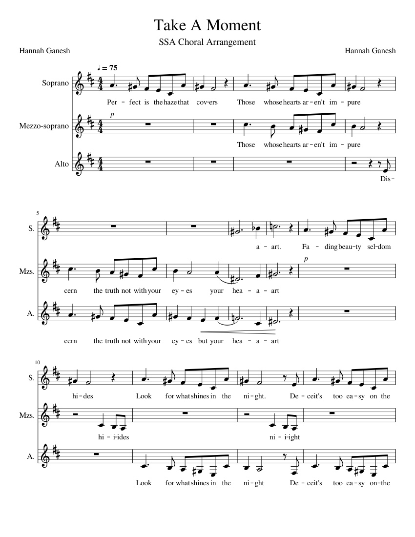 AUDIO1-Take A Moment Score 1 Sheet music for Soprano, Alto, Mezzo ...