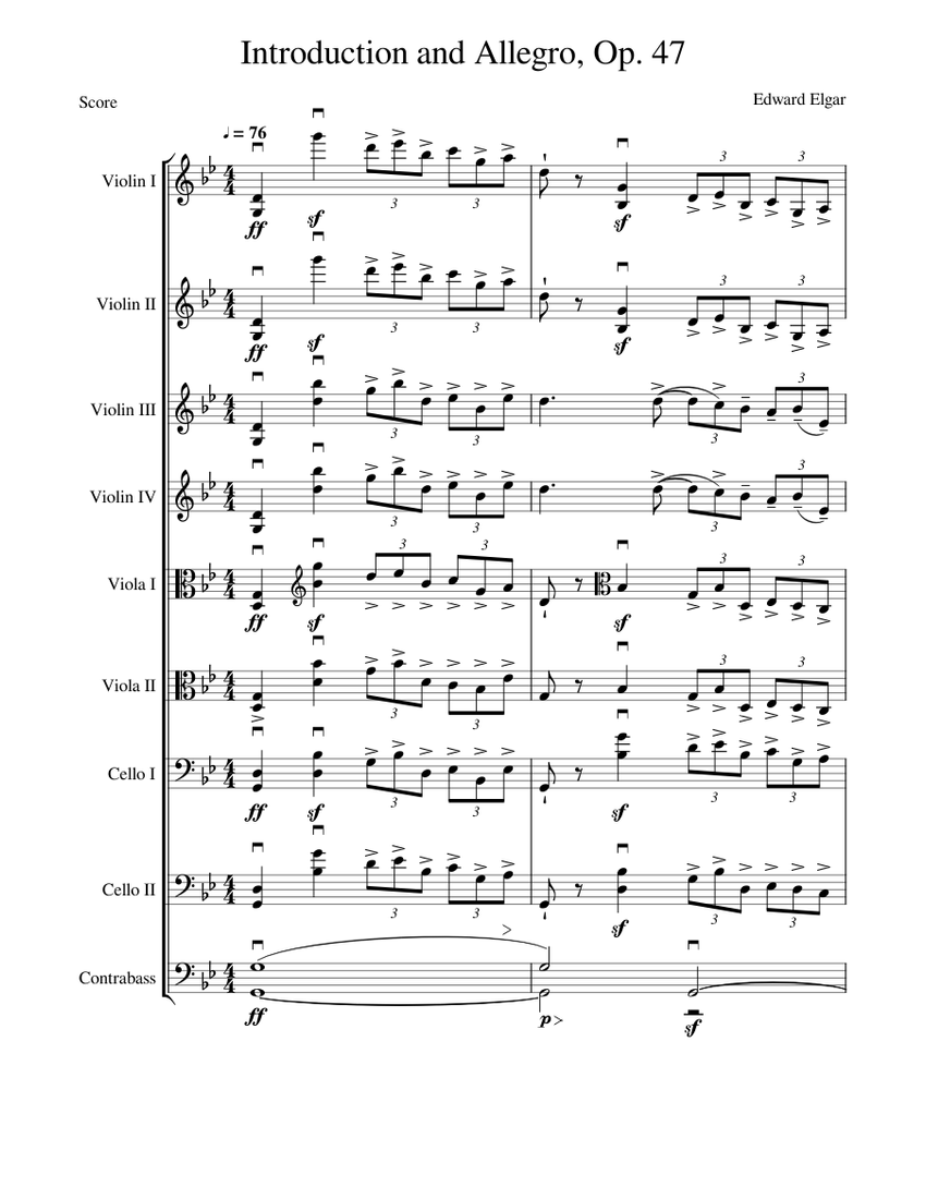 Elgar - Introduction and Allegro Op 47 Sheet Music for Woodwinds (other) (String Orchestra ...