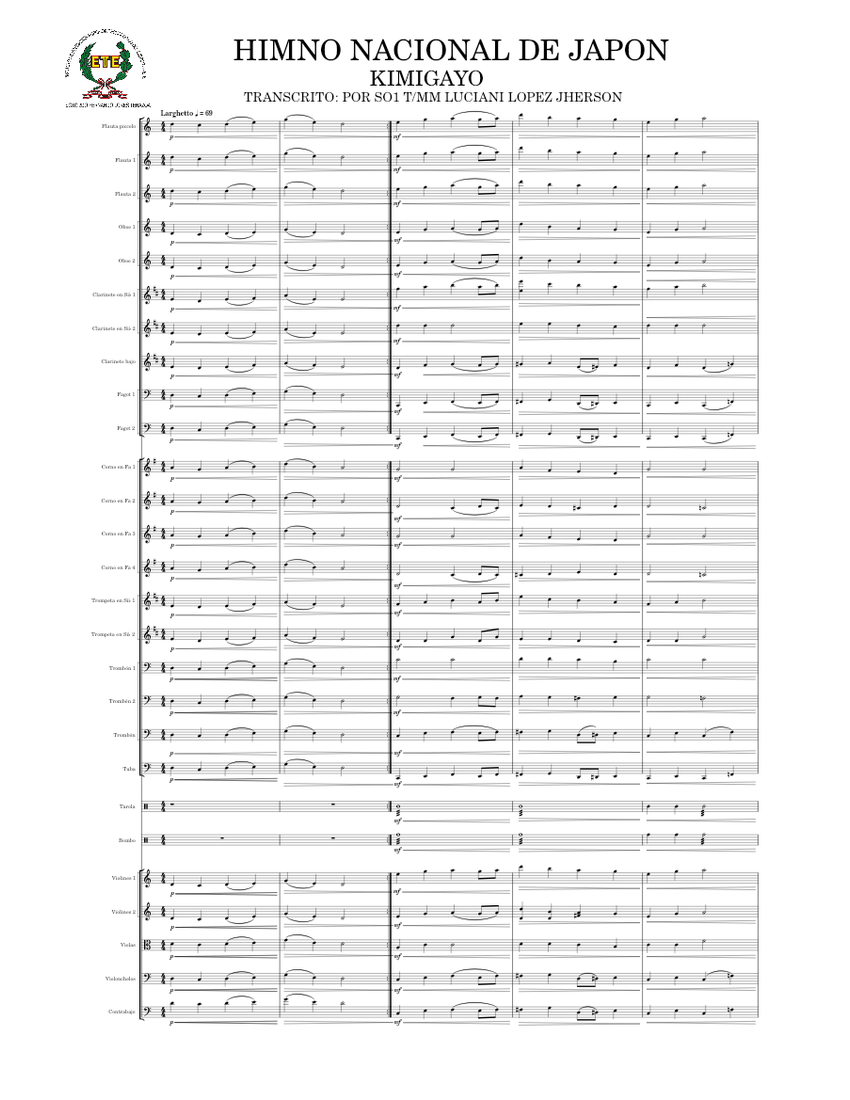 HIMNO NACIONAL DE JAPON Sheet music for Trombone, Tuba, Flute piccolo ...