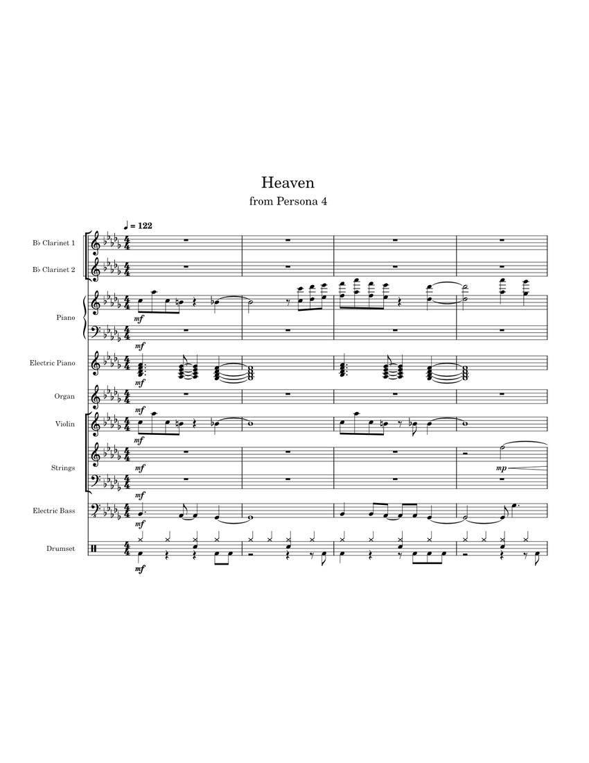 Heaven (from Persona 4) Sheet Music for Piano, Organ, Clarinet in b ...