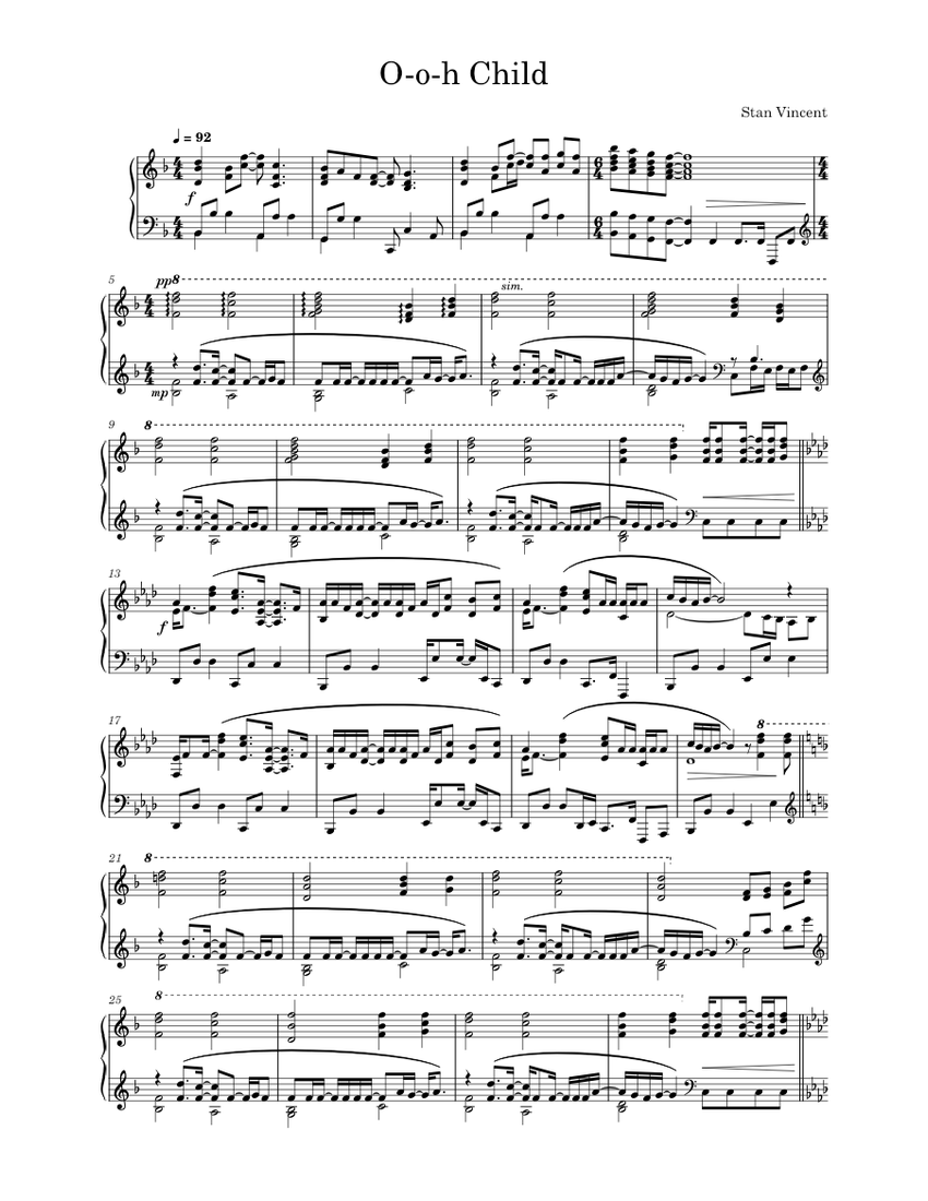 Ooh child – Five Stairsteps Sheet Music for Piano (Solo) | MuseScore.com