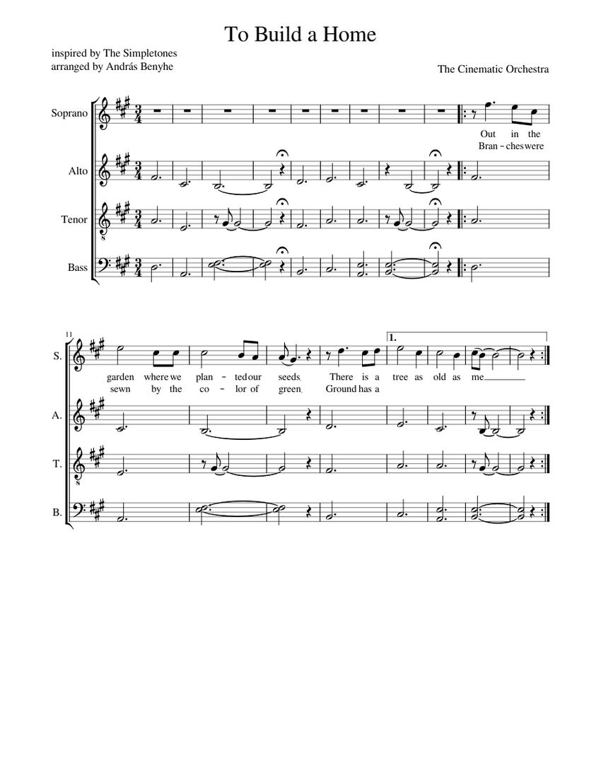 To Build A Home acapella Sheet Music for Soprano, Alto, Tenor, Bass ...