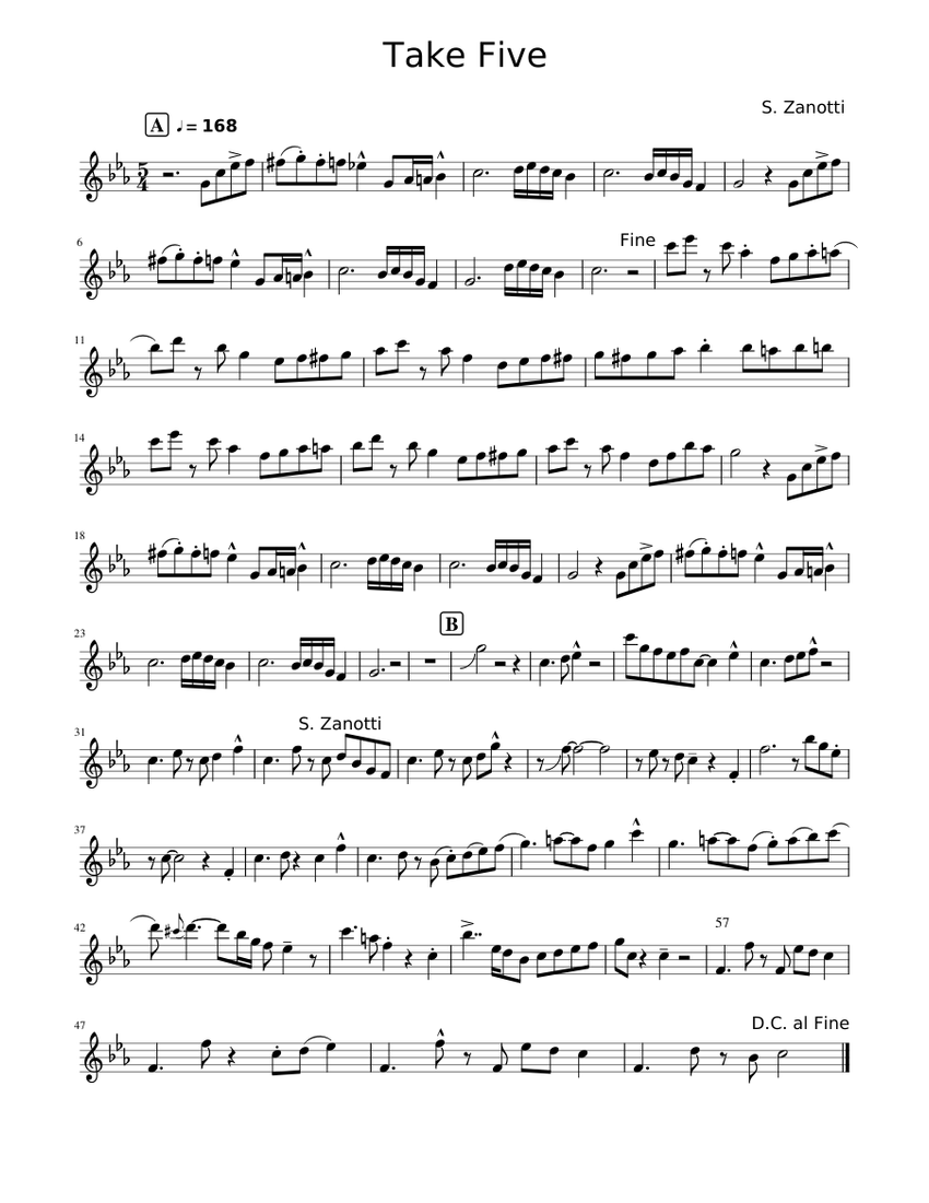 Take Five Sheet Music for Saxophone alto (Solo) | MuseScore.com
