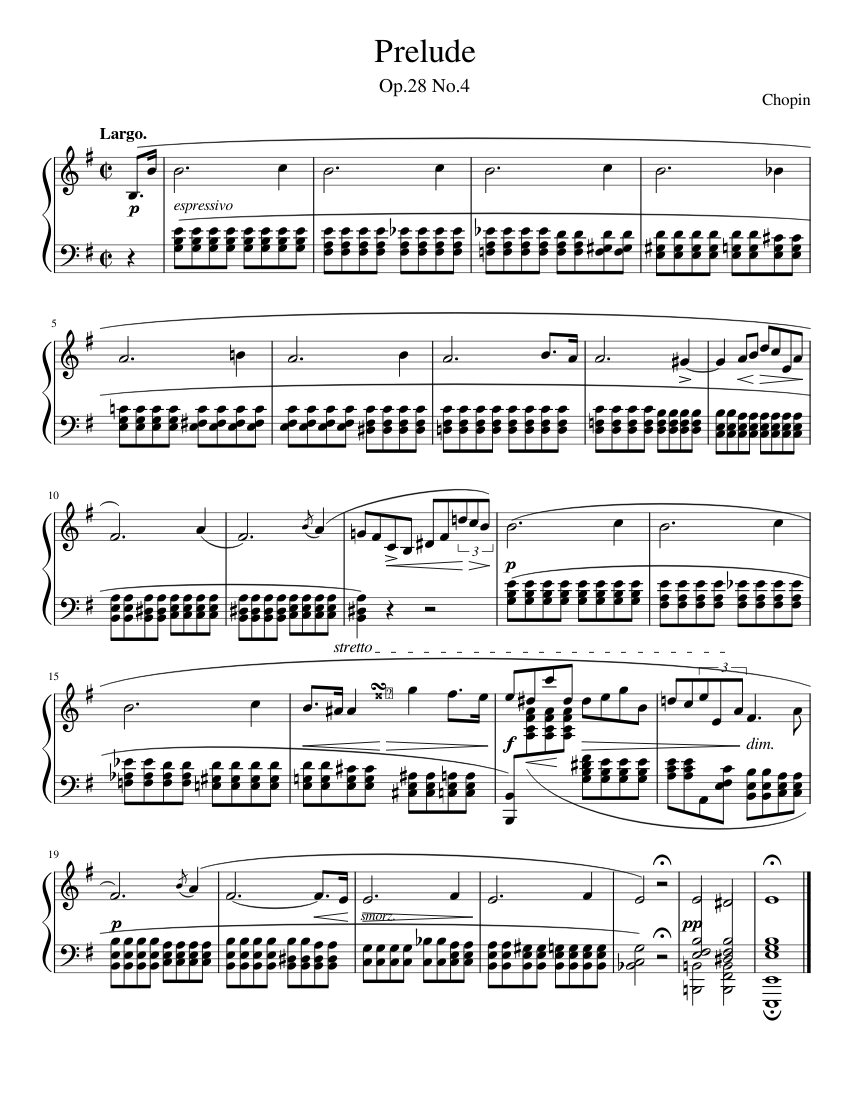 Prelude Op.28 No.4 - Chopin Sheet Music for Piano (Solo) easy ...