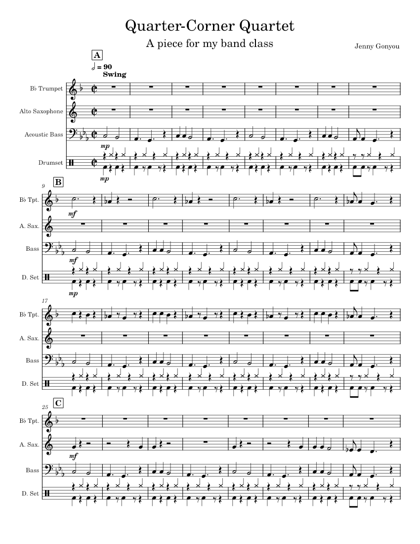 Quarter Corner Quartet Sheet music for Saxophone alto, Trumpet in b ...