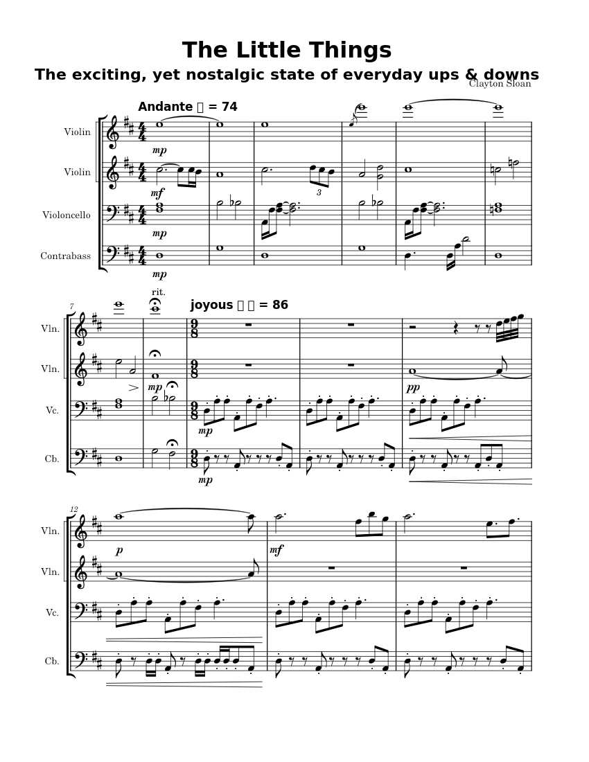 The Little Things Sheet music for Contrabass, Violin, Cello (String Quartet) | Musescore.com