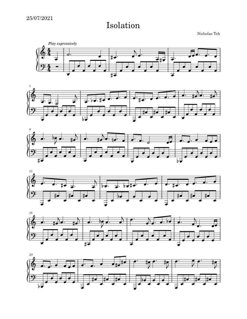 Isolation Sheet Music for Piano (Solo) Easy | MuseScore.com
