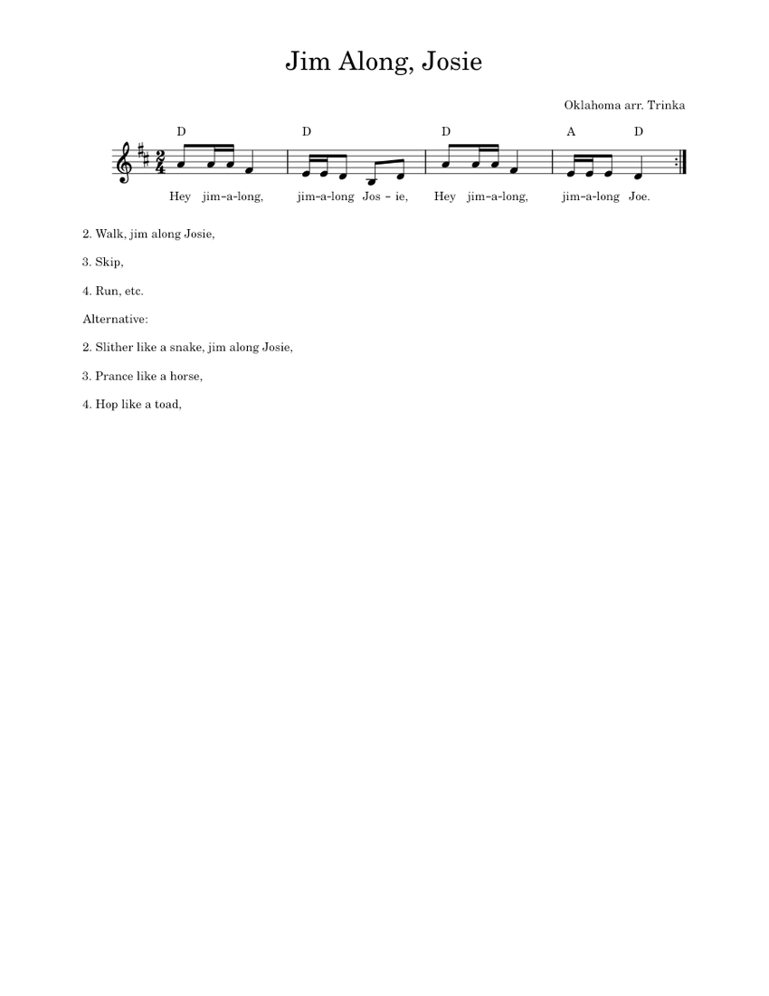 Jim Along, Josie – Oklahoma arr. Trinka Sheet music for Piano (Solo ...