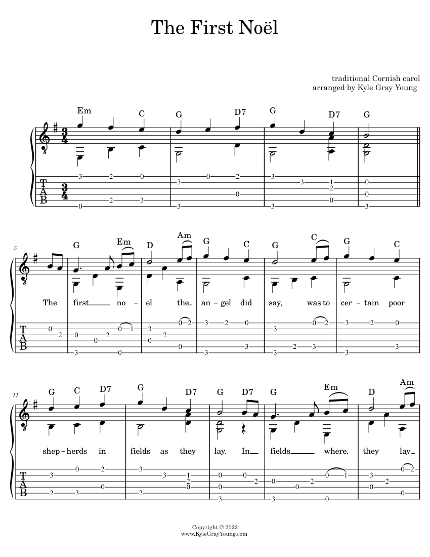 The First Noel – Misc Christmas (easy fingerpicking guitar tabs) Sheet ...