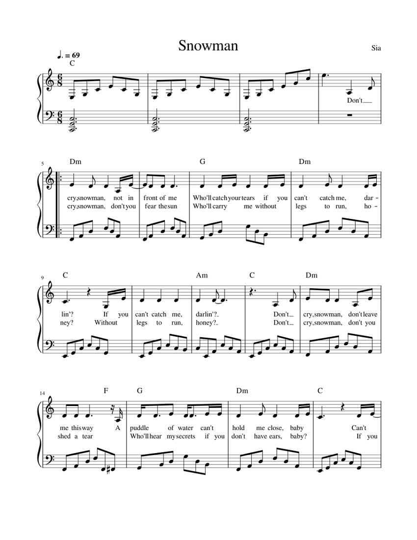 Sia - Snowman Sheet music for Piano (Solo) | Musescore.com