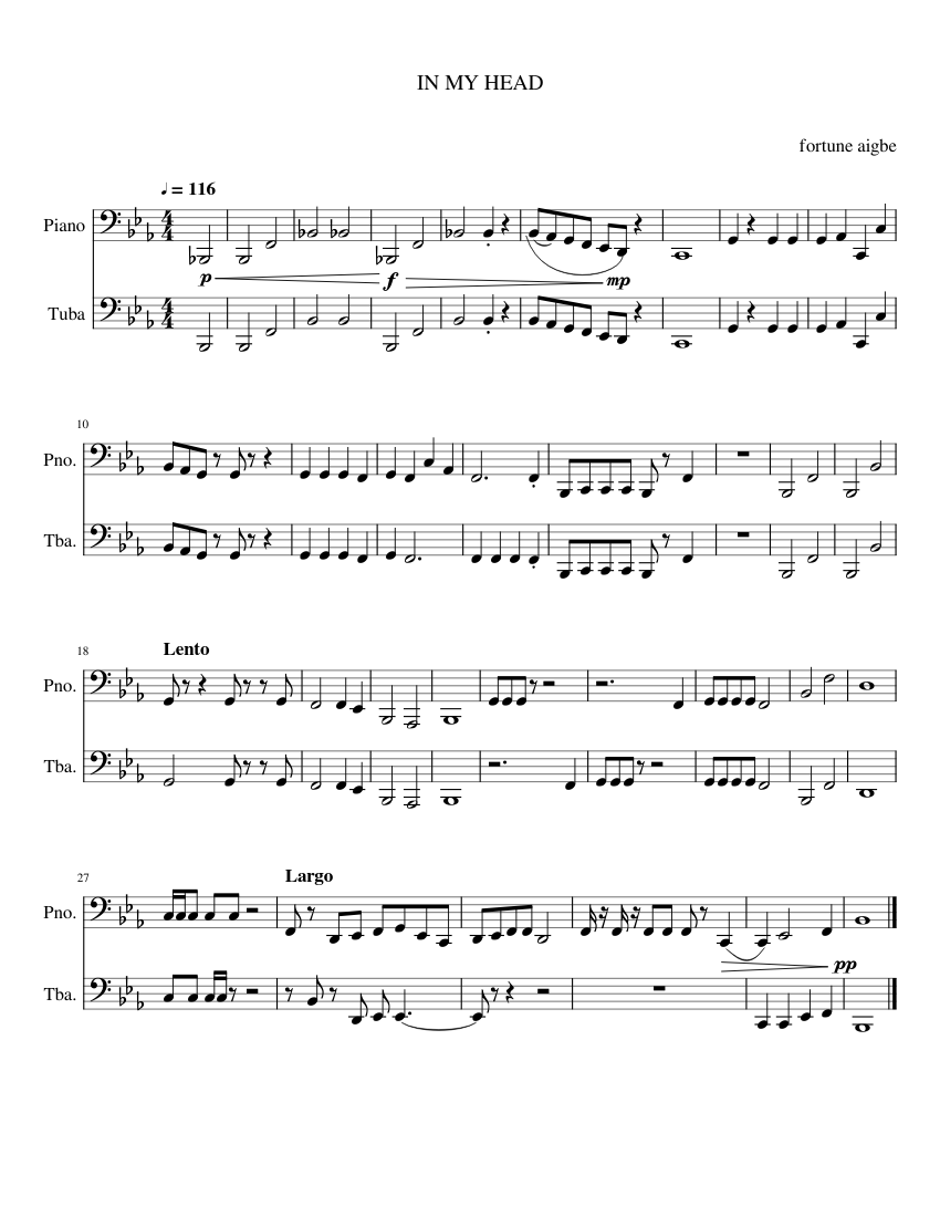 in my head Sheet music for Piano, Tuba (Solo) | Musescore.com