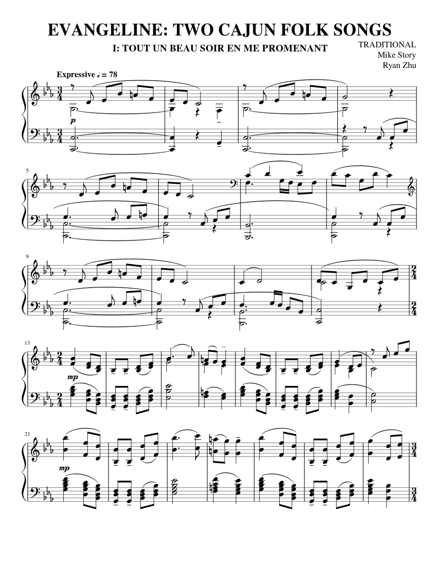 Evangeline: Two Cajun Folk Songs (Piano Arrangement) Sheet music for ...
