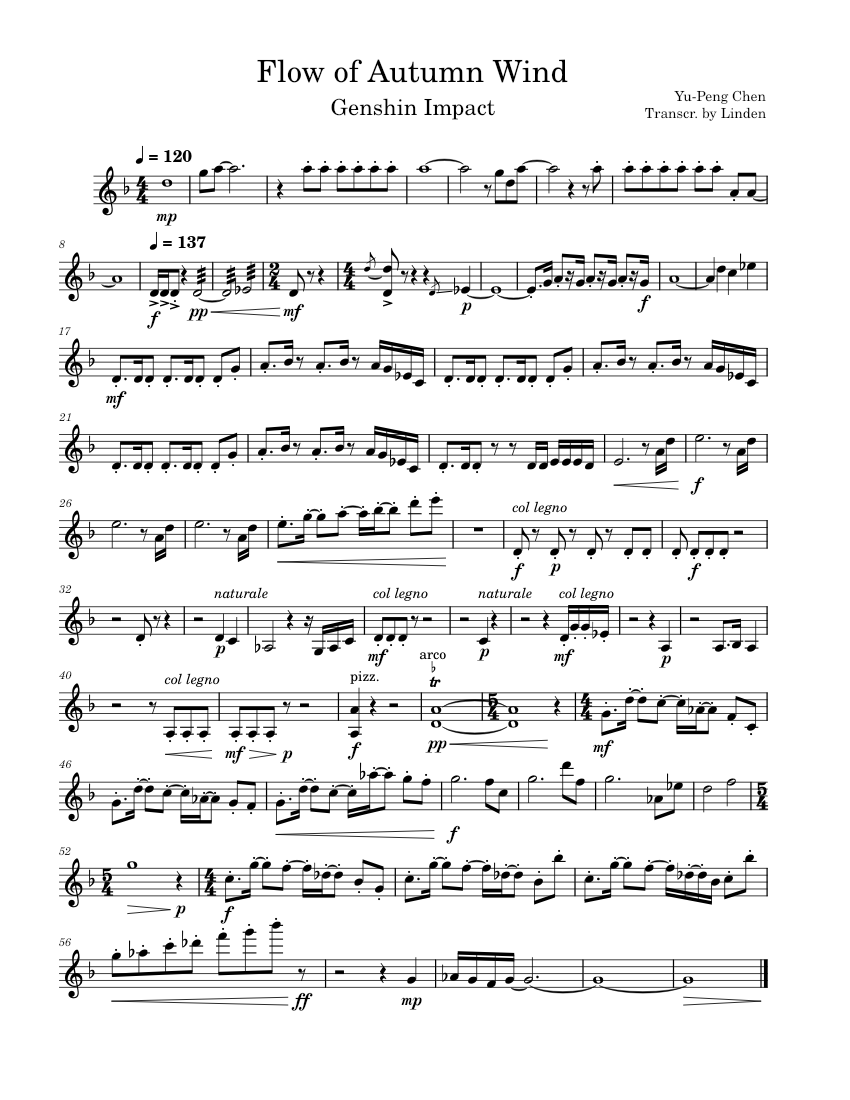 Flow of Autumn Wind – Dimeng Yuan from Genshin Impact Sheet Music for ...