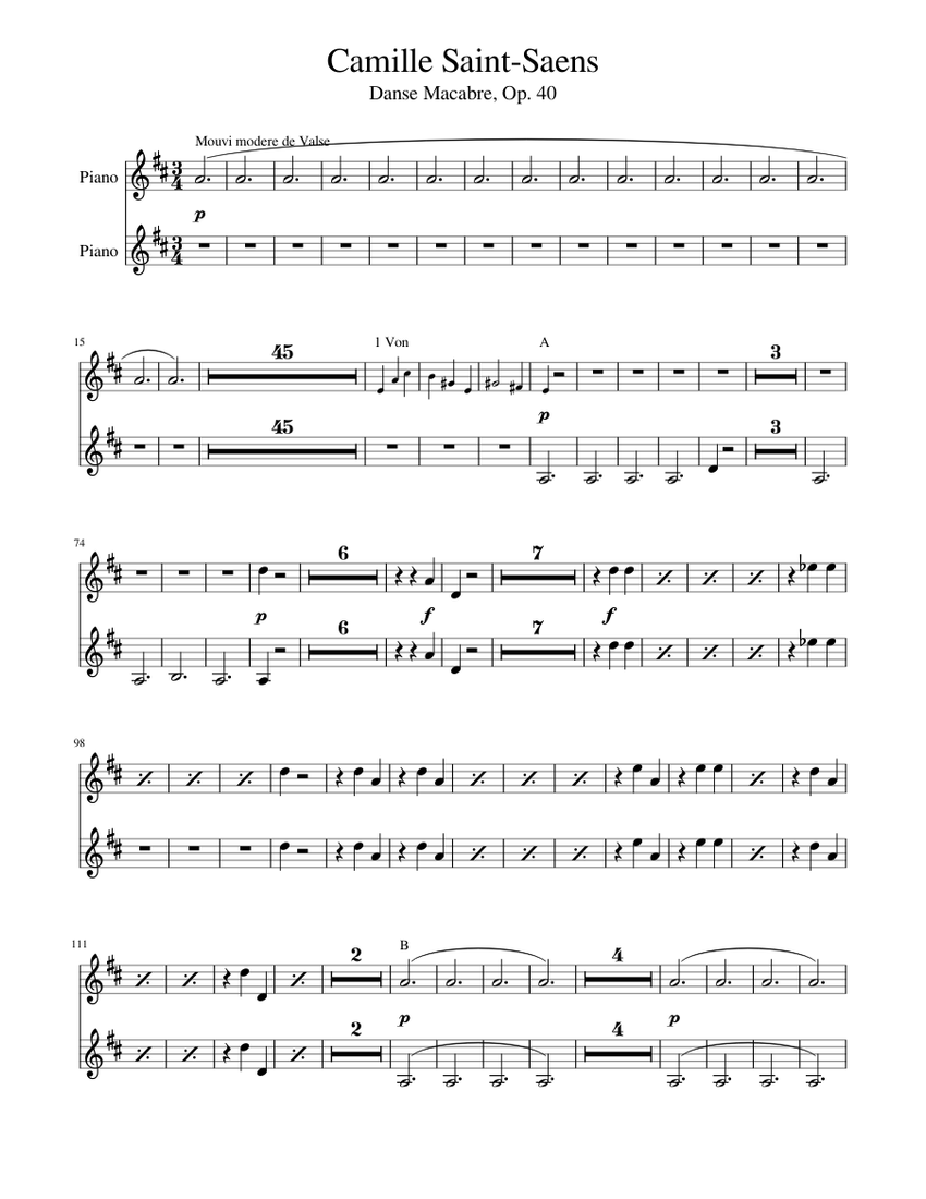 Camille Saint-Saens Sheet music for Piano (Piano Duo) | Musescore.com