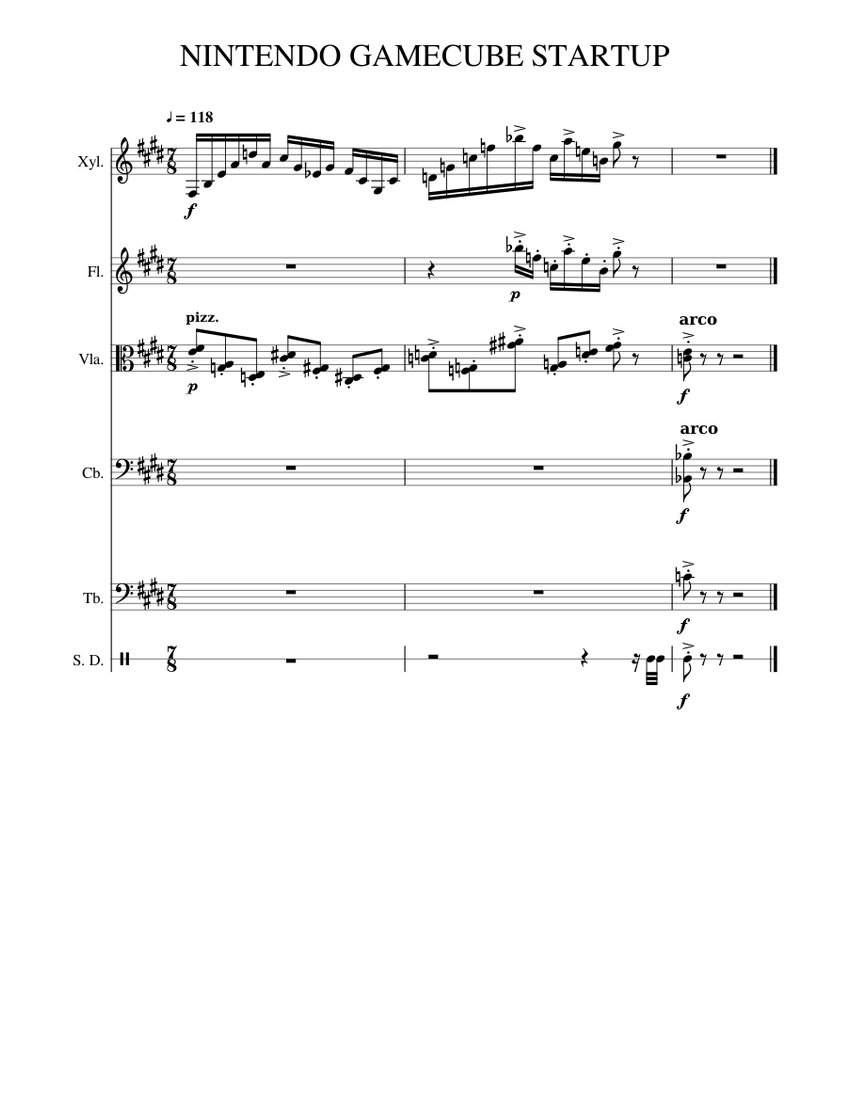 NINTENDO GAMECUBE STARTUP Sheet Music for Trombone, Flute, Contrabass ...