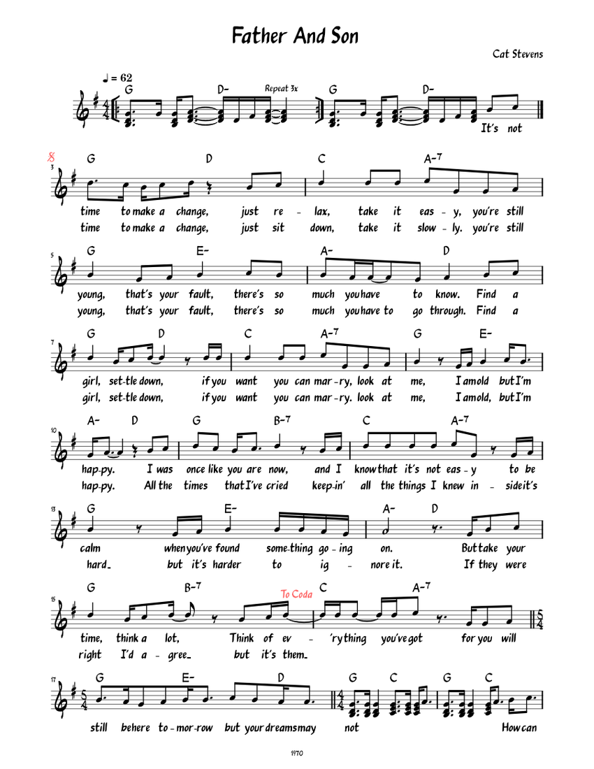 Father And Son (Lead sheet with lyrics ) Sheet Music with Chords for ...