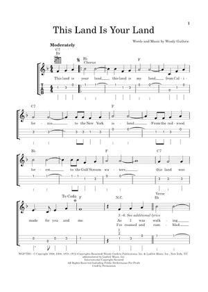 This Land Is Your Land Easy Guitar Sheet Music and Tab with Chords for ...