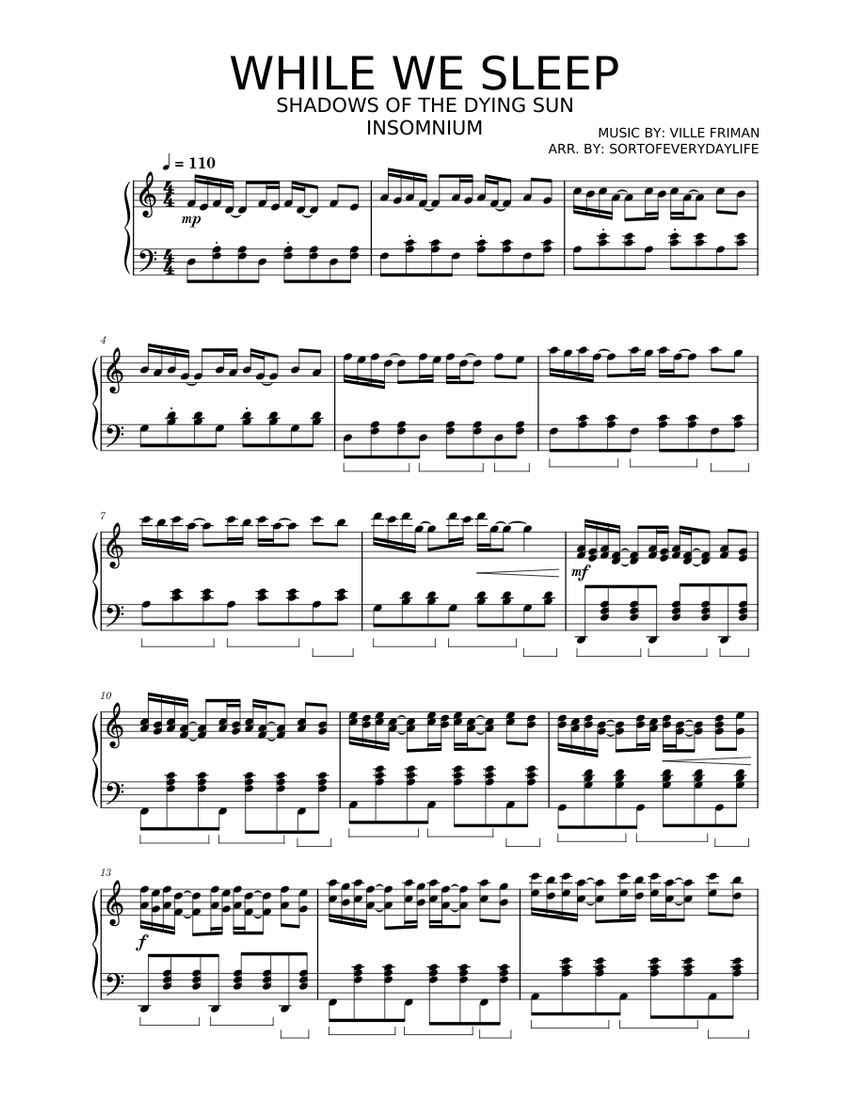 While we sleep – Insomnium Sheet Music for Piano (Solo) | MuseScore.com