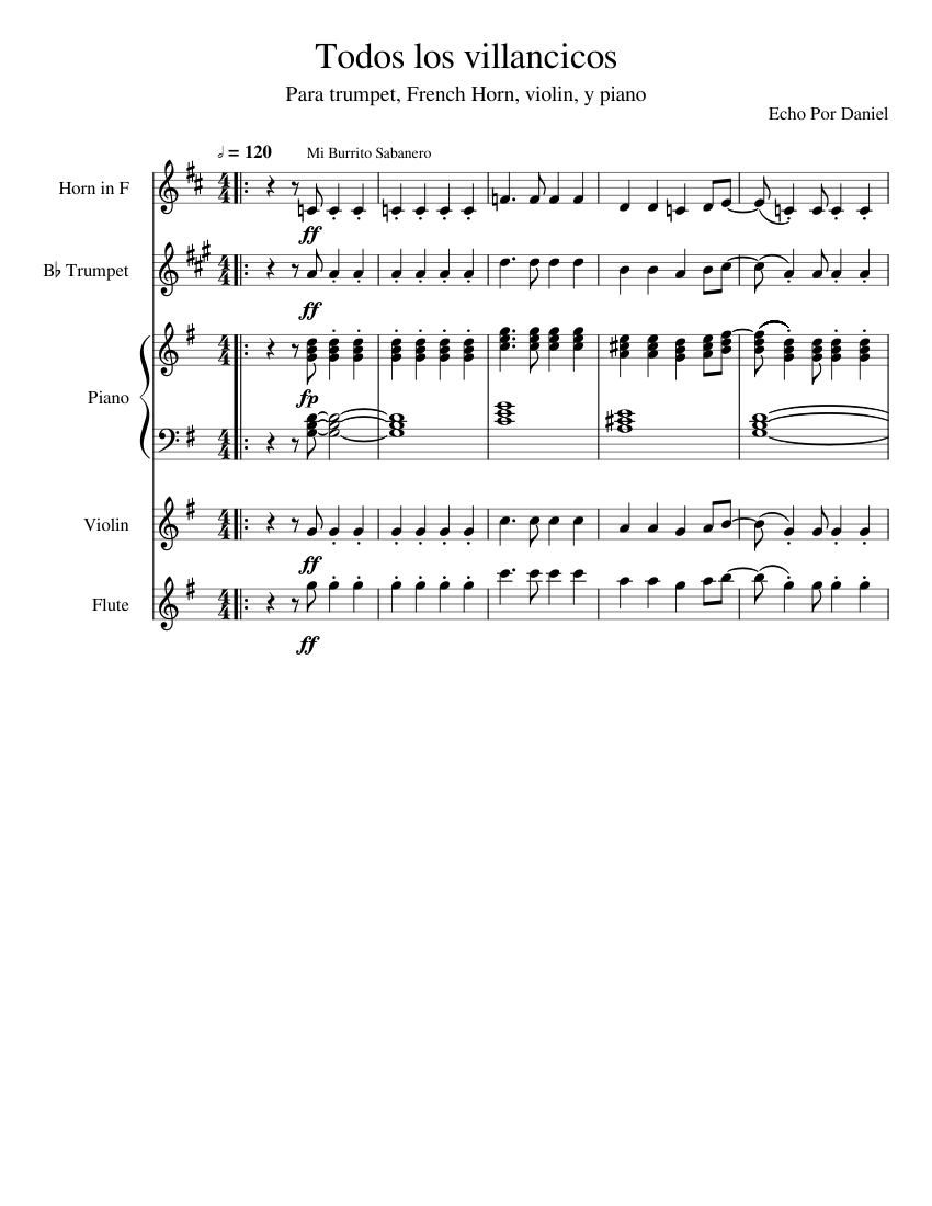 Todos los Villancicos v2 Sheet music for Piano, Flute, Trumpet in b ...