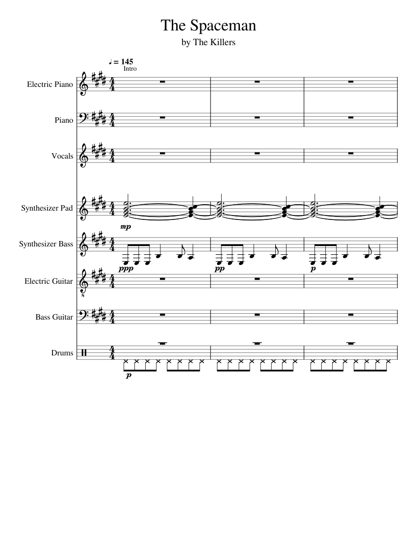 The Spaceman - The Killers (Full Transcription) Sheet Music for Piano ...