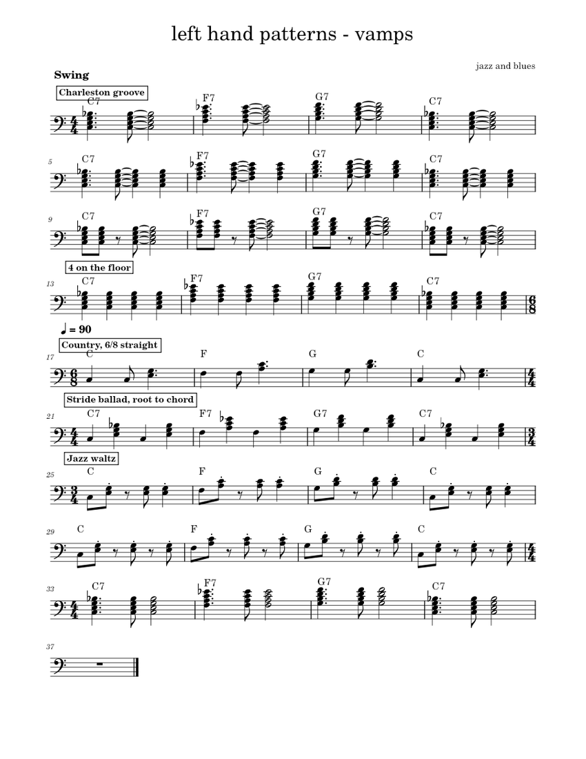 Left hand patterns - vamps Sheet music for Piano (Solo) Easy ...