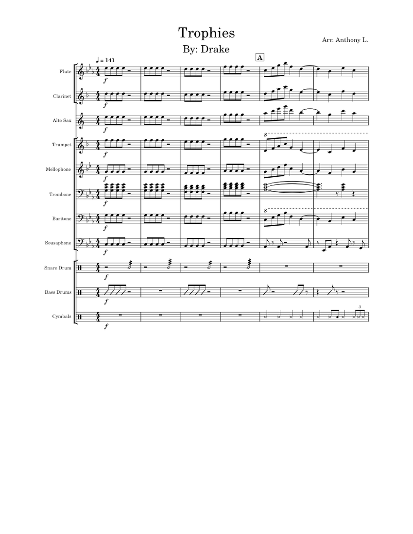 Trophies – Drake Trophies Sheet music for Trombone, Flute, Clarinet in ...