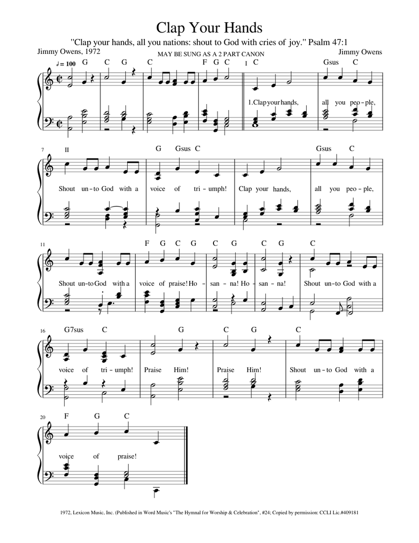 Clap Your Hands Sheet Music with Chords for Bass guitar (Solo ...