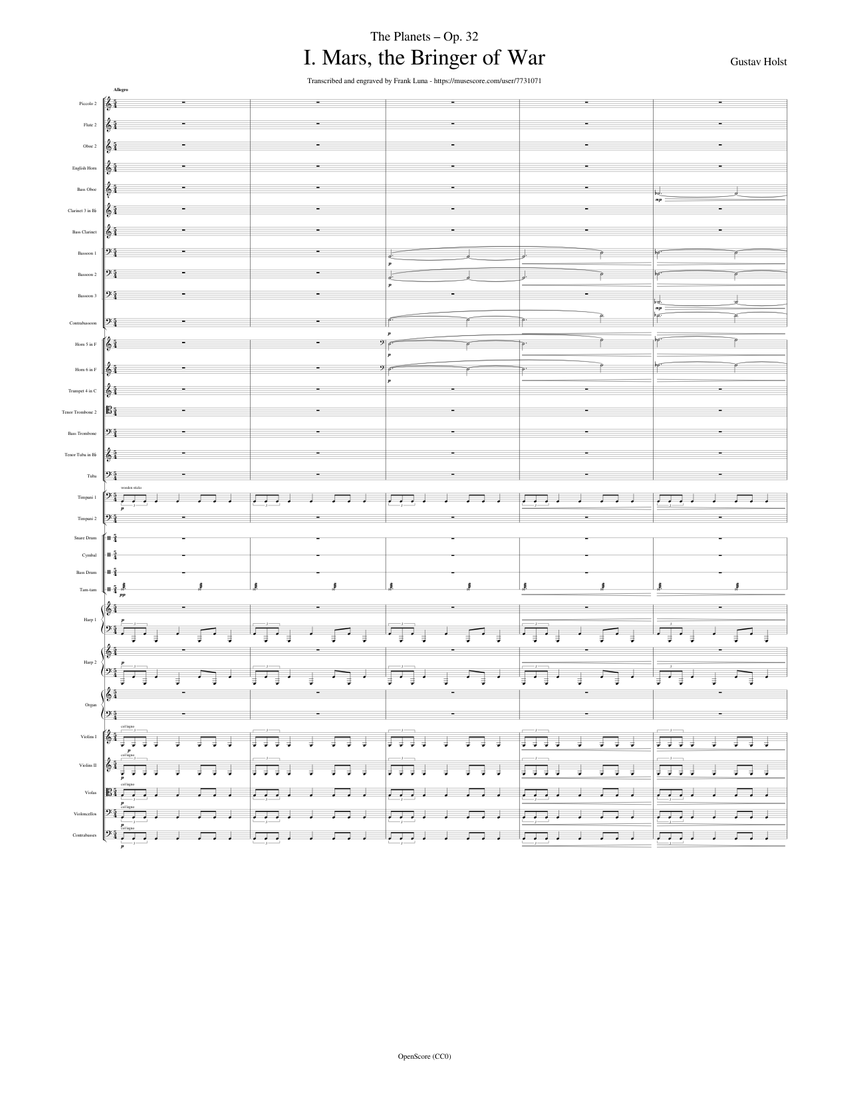 The Planets: Mars, the Bringer of War – Gustav Holst Sheet Music for ...