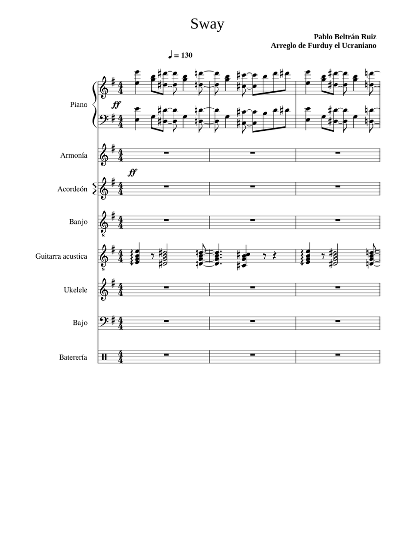 Sway-@Mr.pacman Sheet music for Piano, Accordion, Guitar, Bass guitar ...
