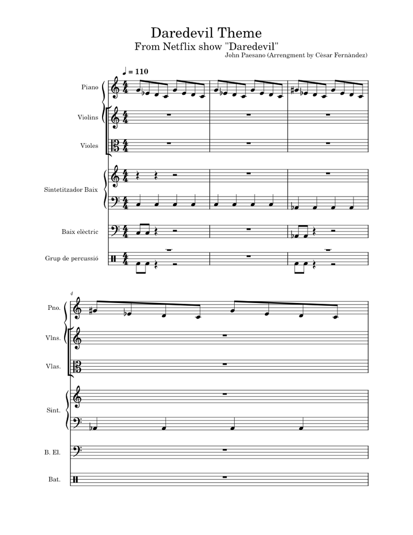 Daredevil's Theme (from Netflix's Daredevil) - John Paesano Sheet Music ...