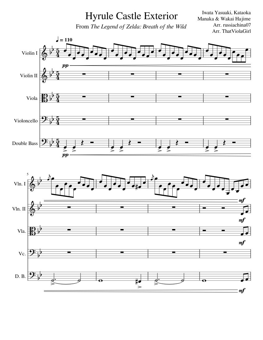 Hyrule Castle Exterior Sheet Music for Contrabass, Violin, Viola, Cello ...