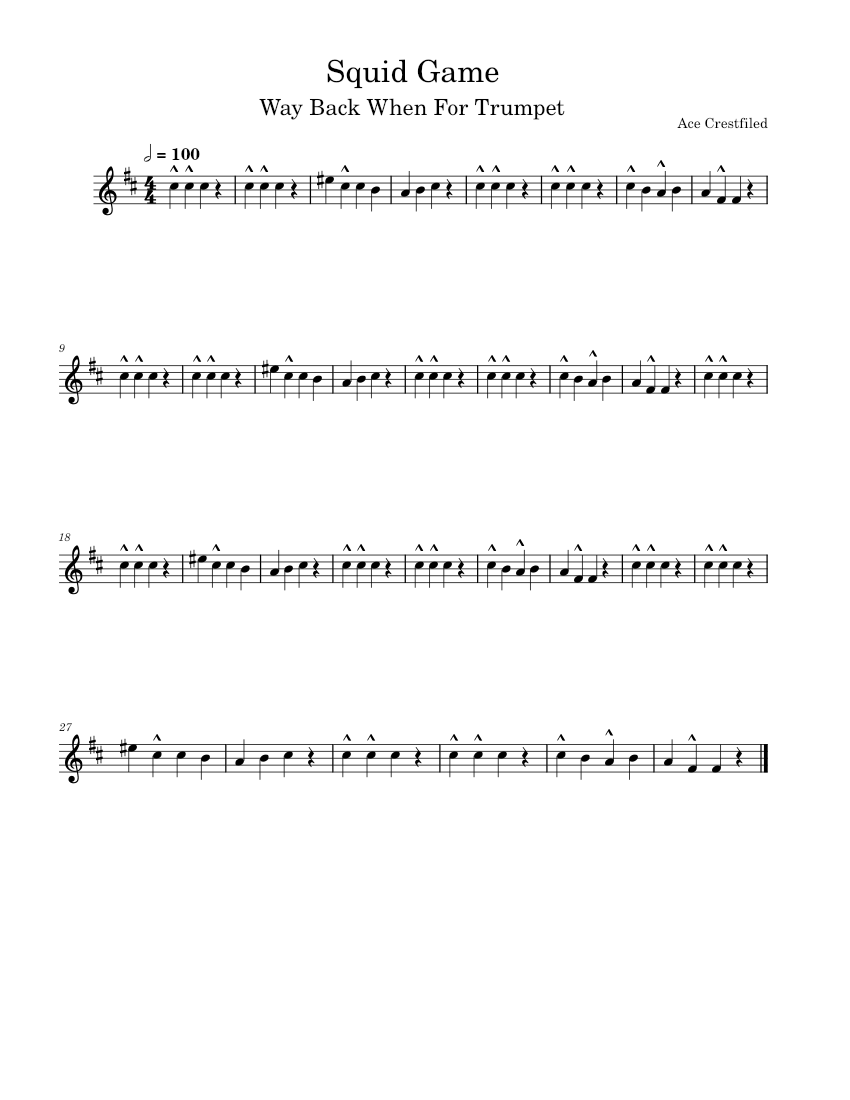 Squid Game - Way Back Then For Trumpet Sheet Music for Trumpet in b ...