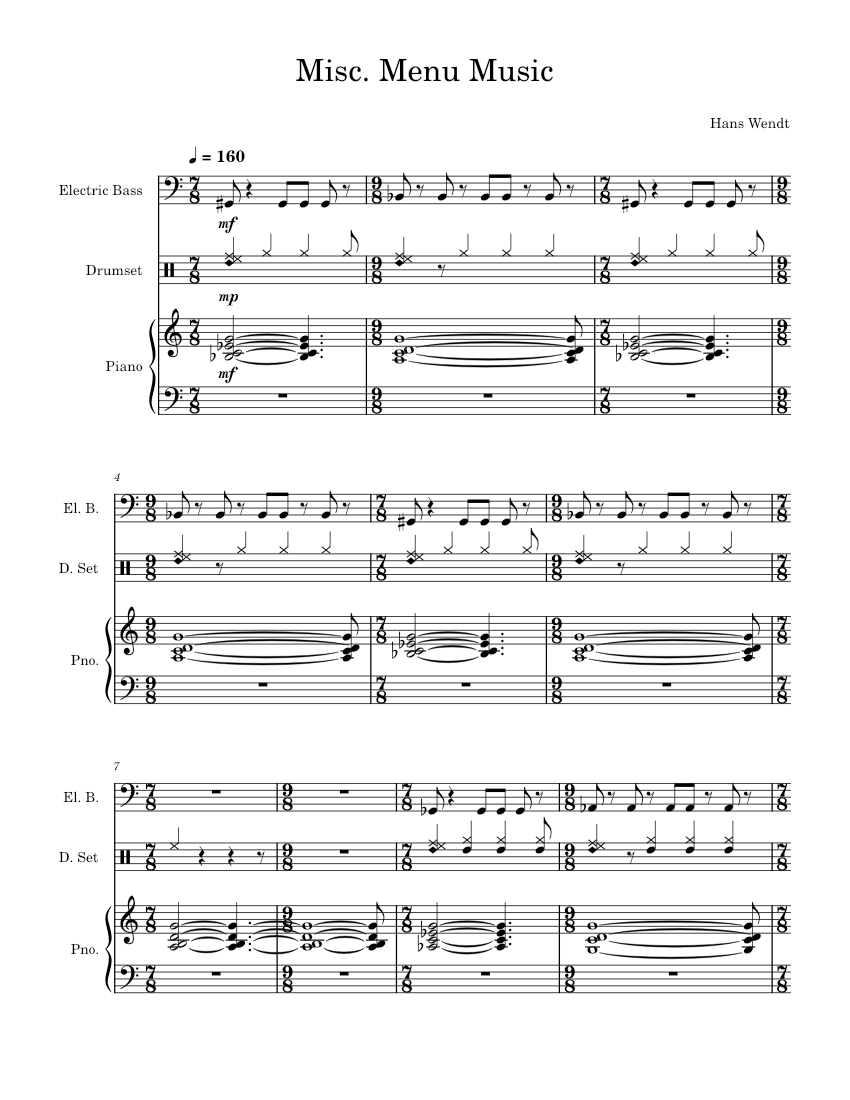 Misc. Menu Music Sheet music for Piano, Bass guitar, Drum group (Mixed ...