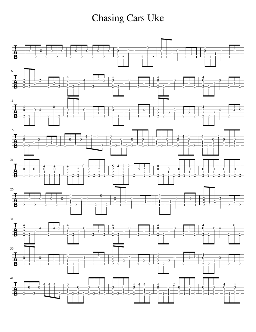 Chasing Cars-Snow Patrol-Fingerstyle Ukulele Sheet Music and Tab for ...