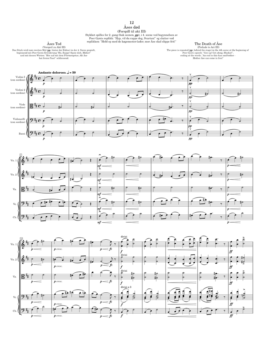 Peer Gynt, Op.23 – Edvard Grieg - 12. Åses død Sheet music for Strings ...