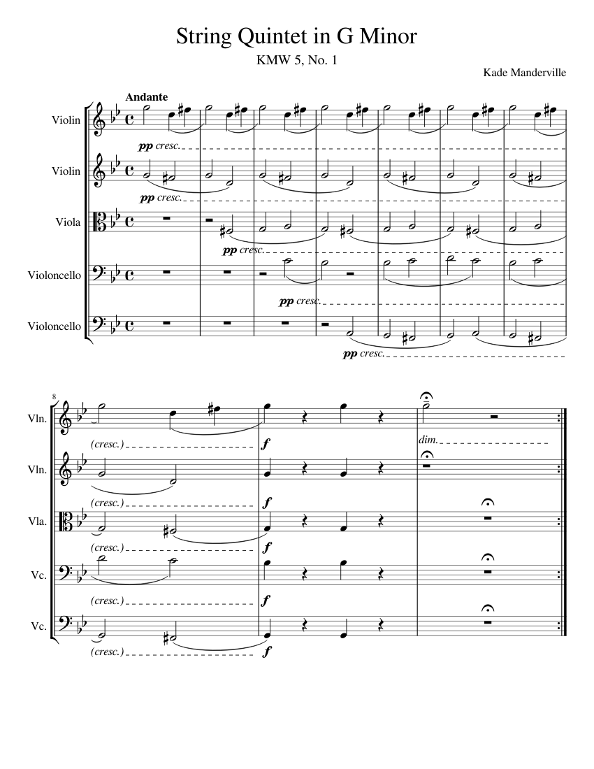 String Quintet No. 1 G Minor (Original Composition) Sheet music for ...