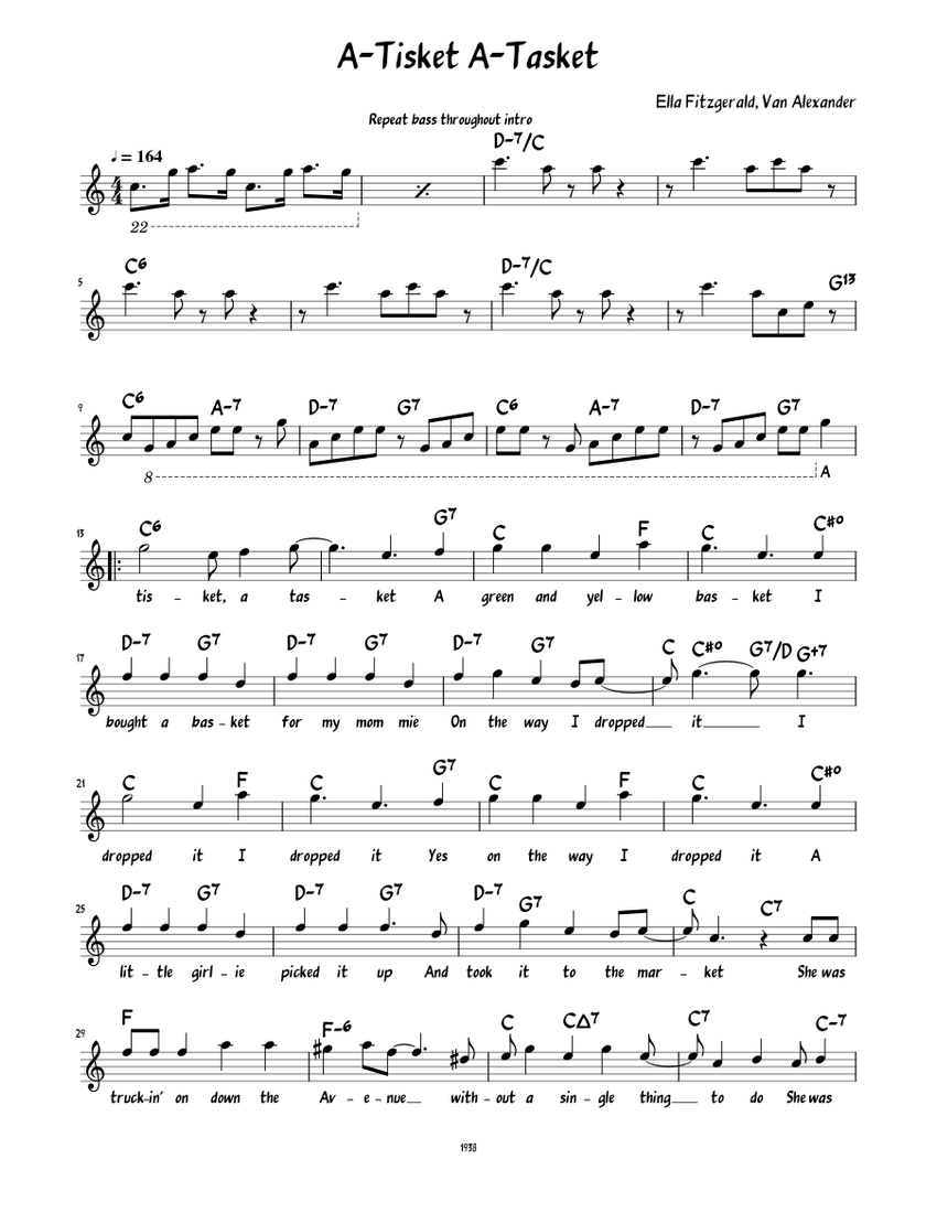 A-Tisket A-Tasket (Lead sheet with lyrics) Ella Fitzgerald Version ...