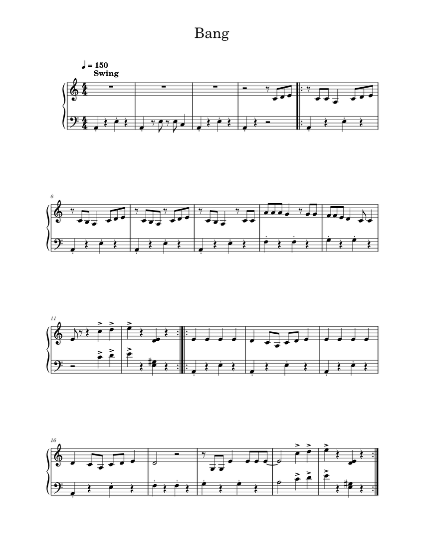 BANG! – AJR Easy Piano Sheet Music for Piano (Solo) | MuseScore.com