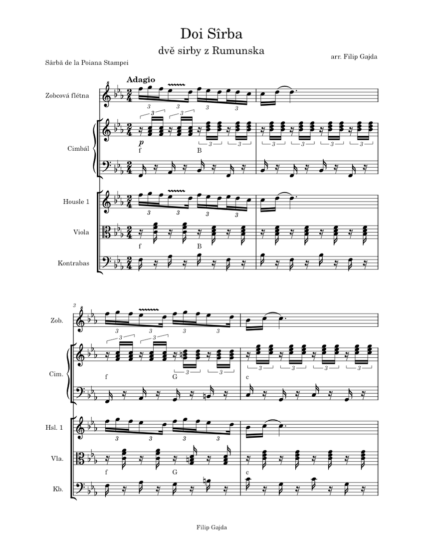 Doi Sîrba - arr. Filip Gajda Sheet music for Contrabass, Violin, Viola ...